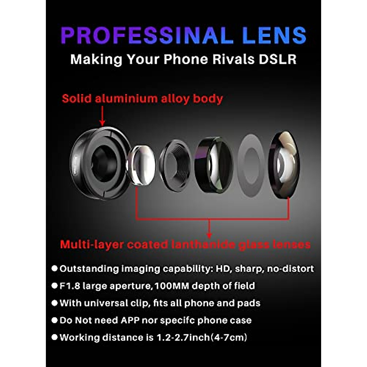 APEXEL Professional Macro Photography Lens for Smartphone, Macro Lenses for iPhone, Samsung, Galaxy, Oneplus, Android Phone(Fits for Almost All Phone), Cell Phone Macro Lens Attachment for iPhone 13