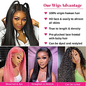 SISLOVV Glueless HD Lace Front Wigs Human Hair Pre Plucked with Baby Hair 180 Density 4x4 Straight Lace Closure Human Hair Wigs for Black Women Natural Black Color (22inch)