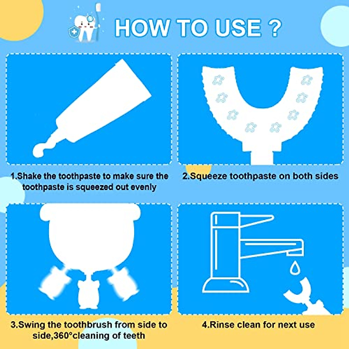 AhlsenL 3 Pack Kids U Shaped Toothbrush, 360° Full Mouth Training Toddler Toothbrush Silicone Manual Toothbrush for Kids Toddler Children(Blue)