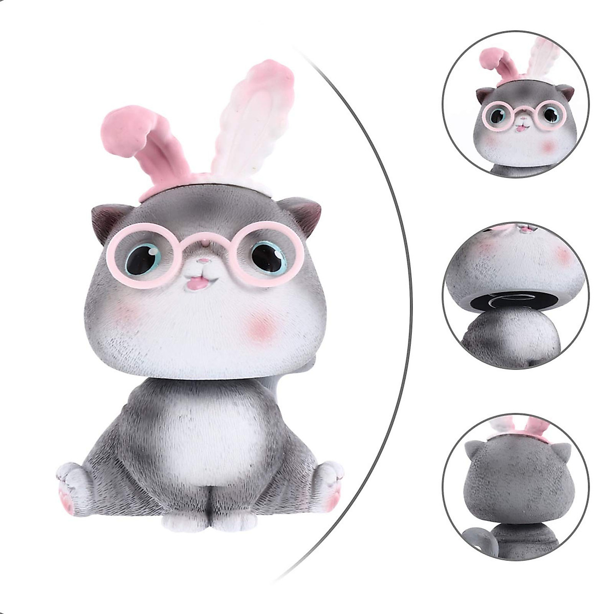 Amosfun Cat Bobblehead Ornaments Shaking Rabbit Ear Lucky Cat Figurines Animal Dancing Figure Toy Car Dashboard Decorations for Vehicle Home Office Desktop (Random)