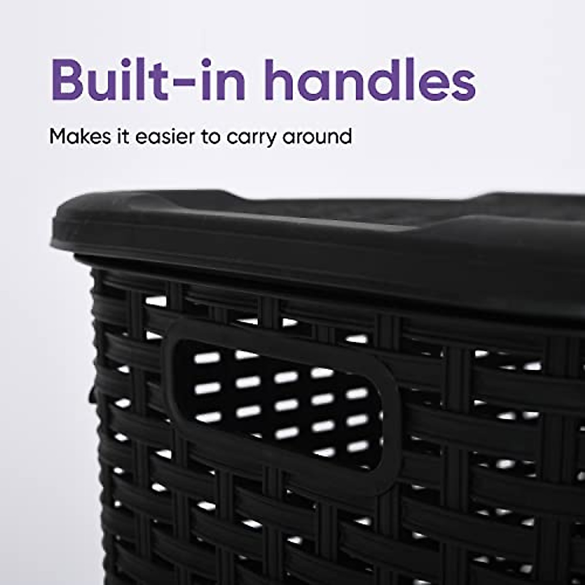 Laundry Hamper Basket With Lid 60 Liter -2 Pack Deluxe Wicker Style Black Color - 1.70 Bushel Bin With Cutout Handles To Storage Dirty Cloths in Washroom Bathroom, Or Bedroom. By Superio