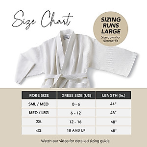 Waffle Robe for Women by BOCA TERRY, Waffle Knit Robe, Long Cotton Kimono Hotel Bathrobe, White Small/Medium