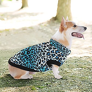 Kigai Blue Leopard Dog Coat Fleece Warm Windproof Pet Clothes for Snow Cold Weather, Soft Cozy Breathable Dog Winter Jacket for Small Medium Large Dogs with Leash Hole Pet Coat(XXS - XL)