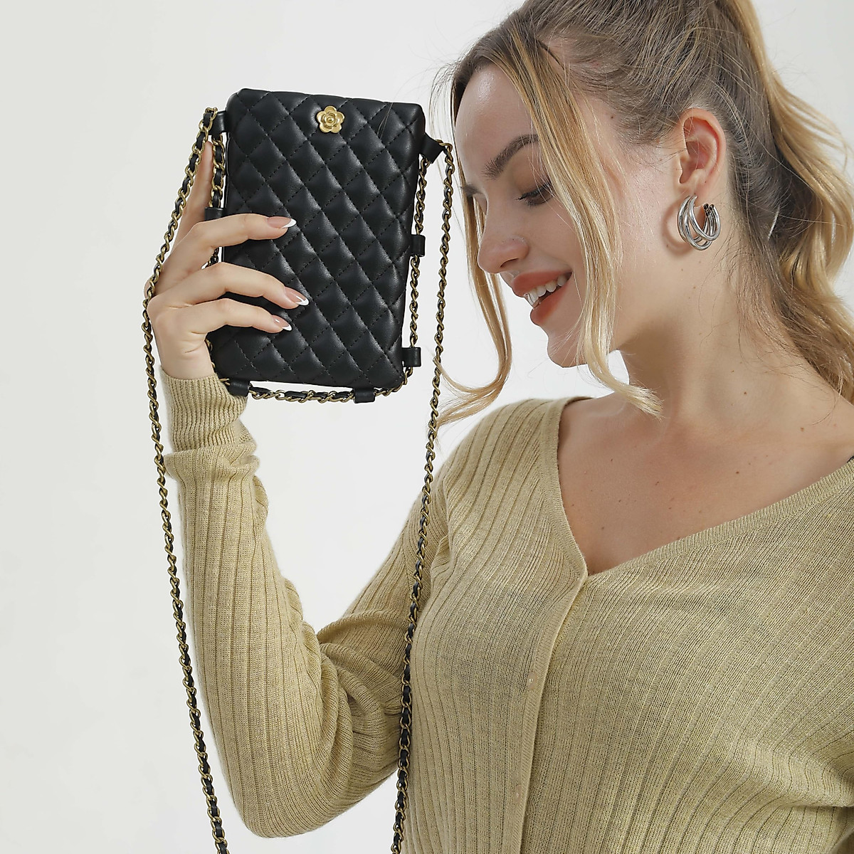 Montana West Small Crossbody Bags for Women Trendy Quilted Cell Phone Purse Chain Wallet Bag MWC-141BK