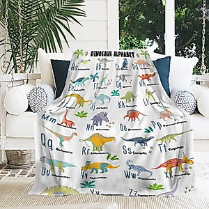 Dinosaur Alphabet Baby Blanket Gifts for Girls Boys, Jurassic Dino Decor Plush Soft Lightweight Flannel Fleece Swaddle Blanket for Newborn Receiving Blanket for Nursery Stroller Kids 40x30In Toddler