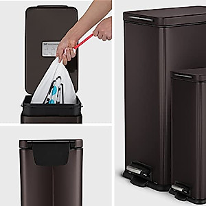 Home Zone Living 12 Gallon and 2.5 Gallon Kitchen Trash Can Combo Value Set, Slim Body Stainless Steel Design, 45 Liter and 9.7 Liter Capacity, Black