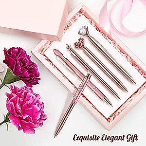 Airevesket 9 PCS Rose Gold Ballpoint Pen Set, Rose Gold Desk Accessories, Crystal Diamond Pen Black Ink Rose Gold Pens, Metal Ballpoint Pens for Office Gifts Wedding Gifts Party Supplies(Rose Gold)