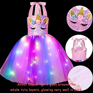 KAKALVER Unicorn Dress for Girls - LED Light Up Costume for Dress Up, Halloween, Birthday Party Decoration - Unicorn Gifts