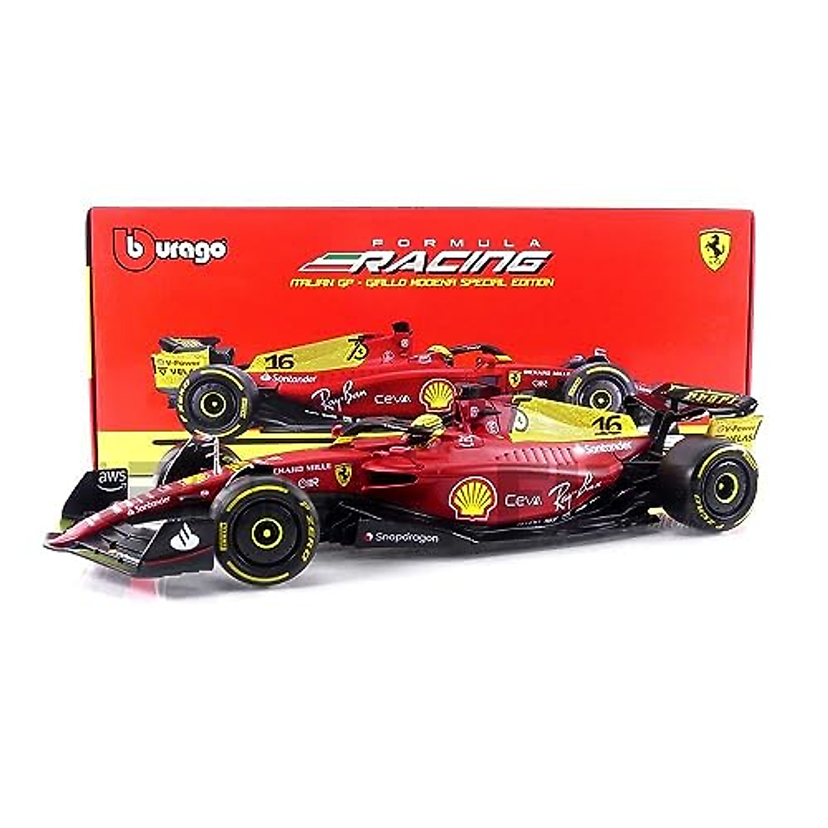 Bburago - Iron F1-75 - Italy Monza GP 2022-1/18, Red/Yellow