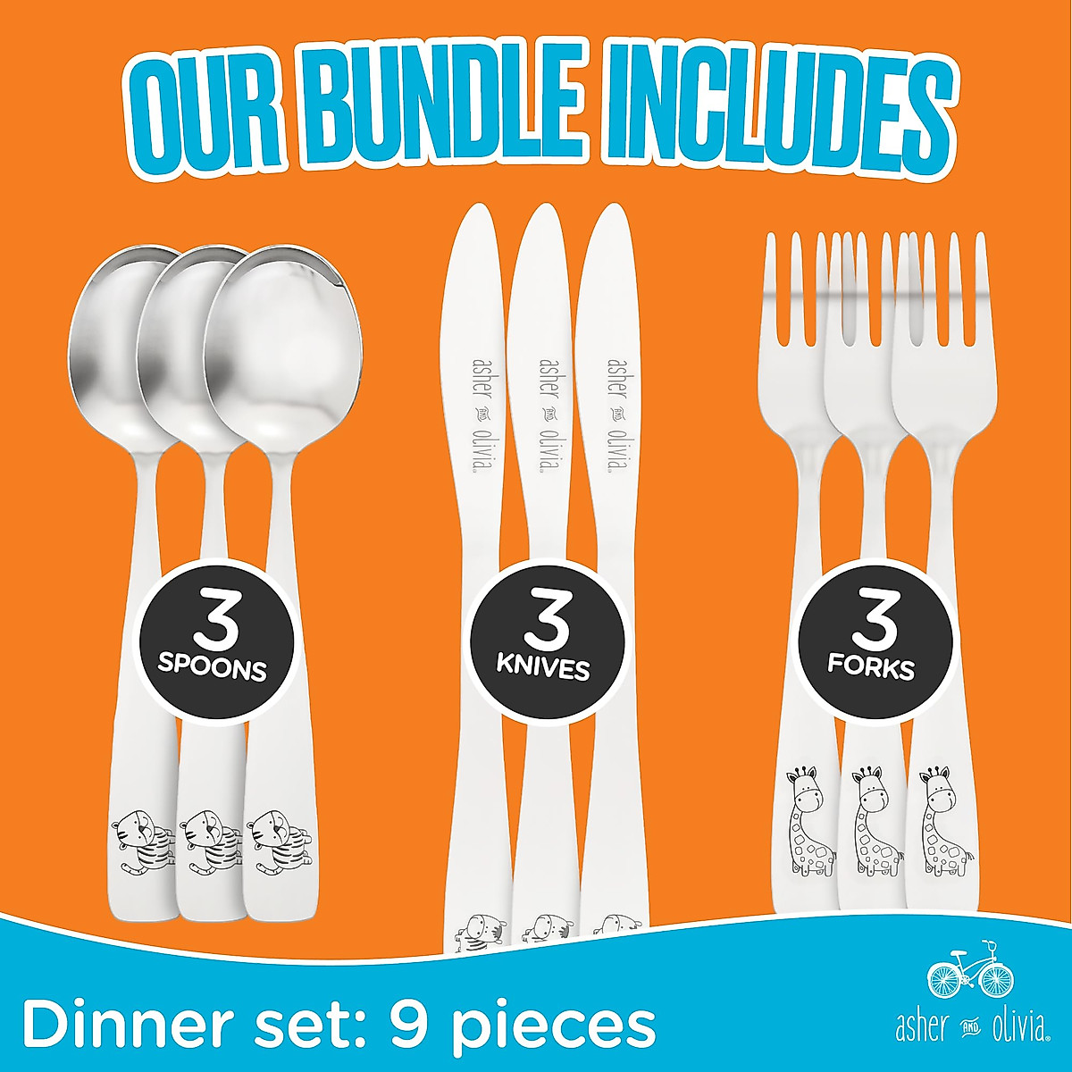 Kids and Toddler Utensils Silverware Set – 9-Piece Toddler Silverware Includes 3 Forks 3 Spoons and 3 Kid-Friendly Knives - kids Metal silverware Flatware Cutlery Set for Preschooler Baby Child