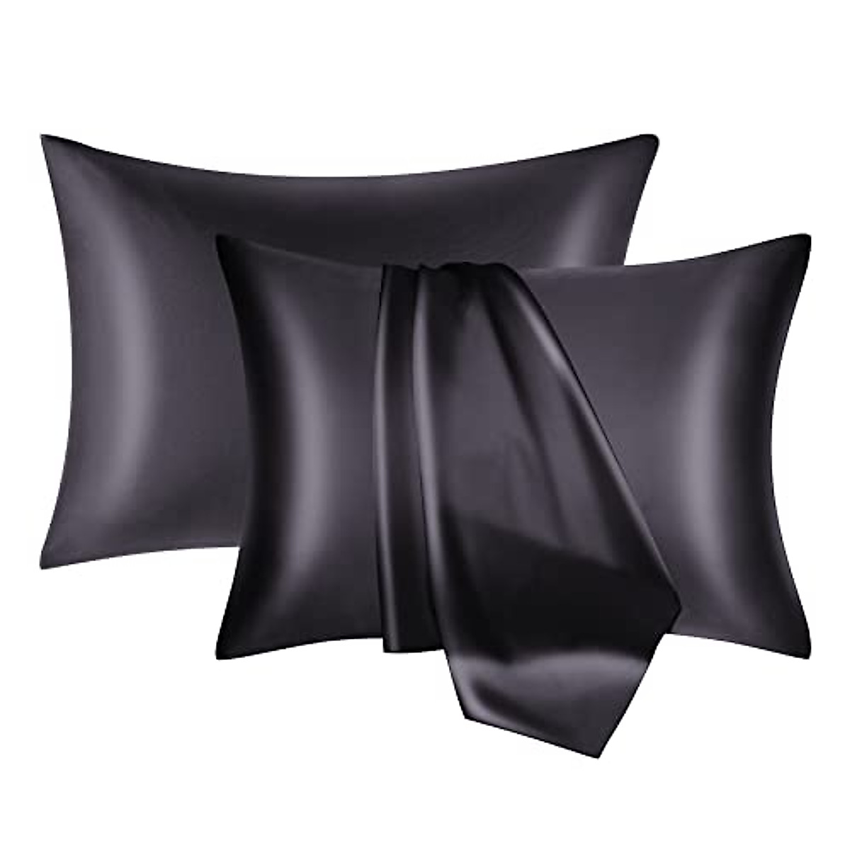 NOLRDR Mulberry Silk Pillowcase 2 Pack for Hair and Skin with Hidden Zipper,Both Sides 19 Momme Smooth and Breathable Silk Pillow Cases Set of 2 (Black, Standard 20''×26'')