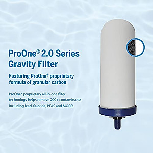 ProOne Big+ Stainless-Steel Gravity Water Filter System, 3-Gallon Water Capacity, Countertop Water Dispenser for Home, Camping, and Travel w/ (2) 7-inch Filter & Wire Stand, Proven to Reduce PFAS