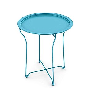Atlantic urbSPACE Metal Side Table - Stylish Folding Tray Table, Sturdy Steel Construction with Wear-Resistant Powder Coating, PN in Capri Breeze