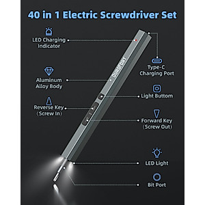 DuroFort 3.7V Precision Electric Screwdriver Set, 0.25N/220RPM Cordless Screwdriver with 34Pcs Bits, 350mAh Mini Electric Screwdriver with LED Light, Magnetize, Opening Pick, Tweezer, Magnetic Mat