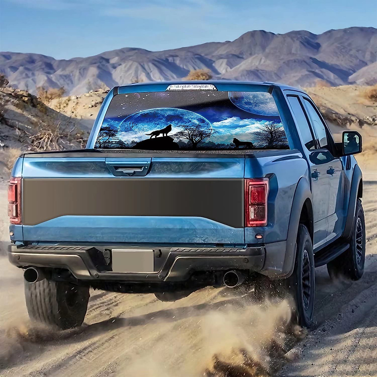 Hoa Forest Wolf Truck Rear Window Decal Tint Perforated Vinyl Graphic,Car Back Window Sticker,Animal Panel Decals Truck SUV Van 65x20inch