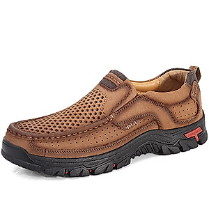 COSIDRAM Men Casual Shoes Loafer Sneakers Slip on Moccasins Comfort Walking Shoes Luxury for Male Summer Breathable Brown 8.5