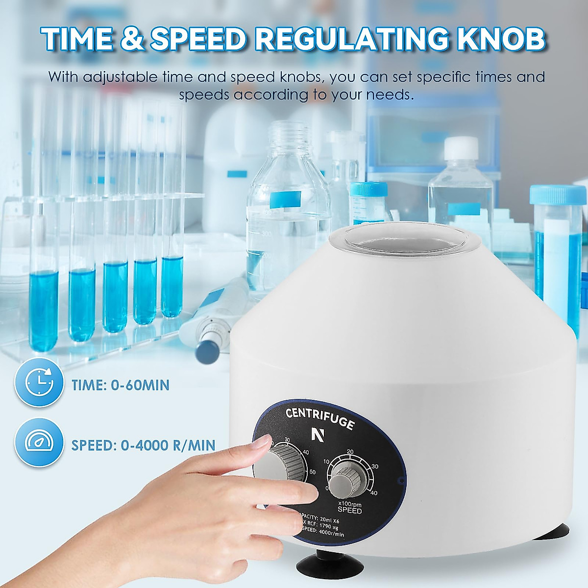 NEWTRY Electric Centrifuge Machine Desktop Lab Benchtop Centrifuges with Timer & Speed Control 4000rpm Capacity 20ml×6 800D 110V US Plug, 60HZ