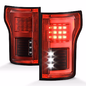 ACANII - For 2015 2016 2017 Ford F150 Truck w/Blind Spot Sensor Red Clear Full LED Light Tube Tail Lights Brake Lamps