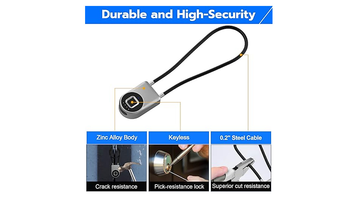 eLinkSmart Fingerprint Cable Lock - Keyless Security
