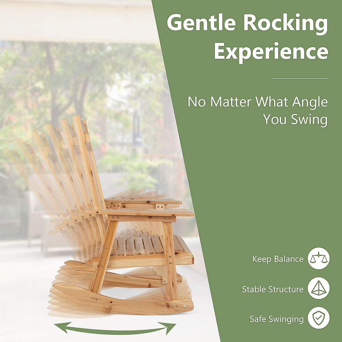 Giantex Outdoor Rocking Chair Set, Front Wooden Rocking Chair, Fir Wood Porch Rocker with Foldable Side Table, Patio Rocker Bistro Set for Backyard, Garden, Poolside, Balcony (1, Natural)