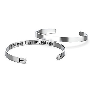 Happy Kisses Love One Another As I Have Loved You Cross Bracelet – Religious Bracelet – John 15:12 — Catholic or Christian Women & Girls (Love One Another)