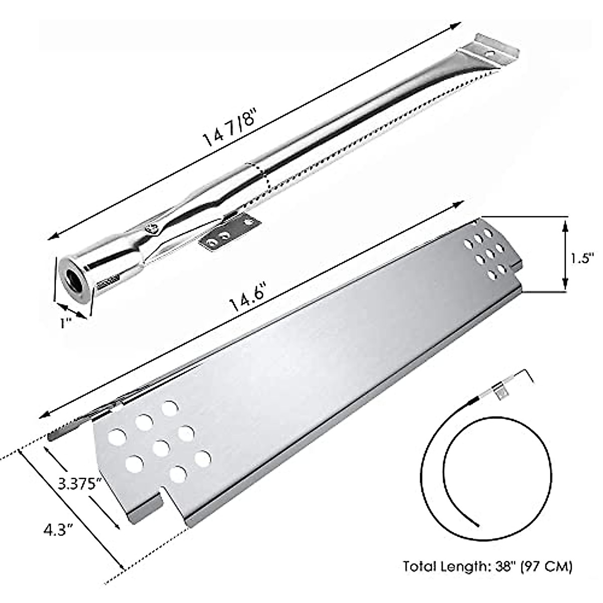 Hisencn 304 Stainless Steel Grill Parts for Home Depot Nexgrill 4 Burner 720-0830H 720-0783E, 5 Burner 720-0888N Grill Burner, Heat Plate, 17 inch Grill Cooking Griddle Replacement Kit