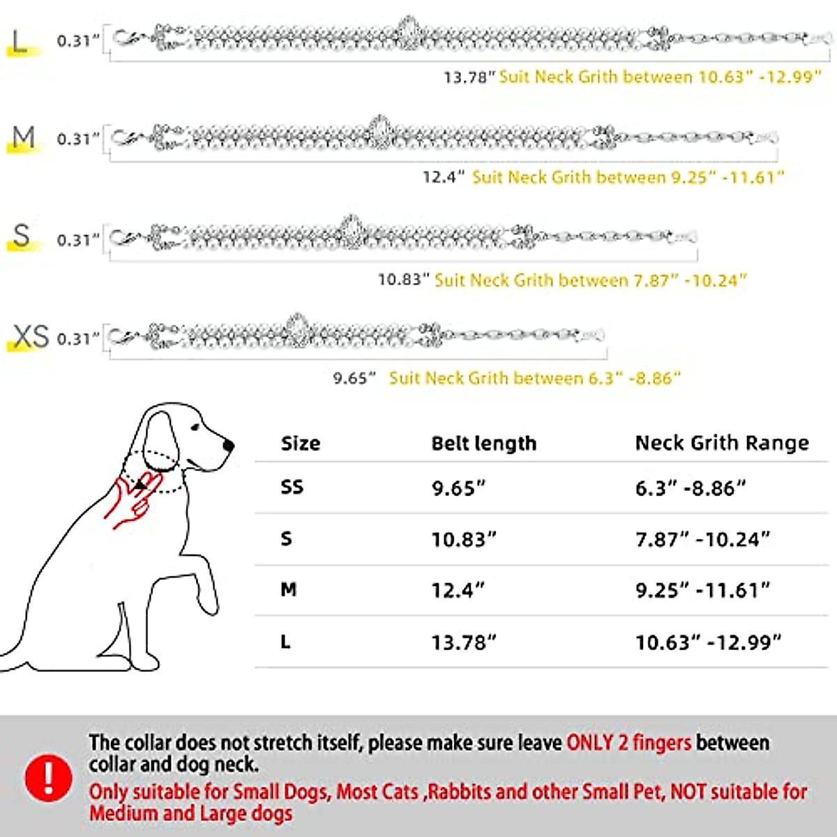 KUDES Adjustable Dog Pearl Collars with Extension Chain for Small Dogs and Cats, Cute Yorkie Girl Clothes Costume Outfits Accessories Rhinestone Diamond Décor for Puppy Kitten Wedding Party