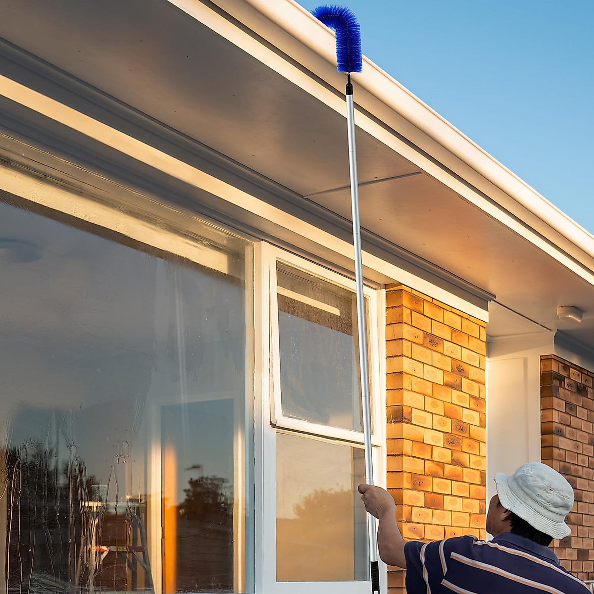 Layhit Gutter Cleaning Brush Extendable Guard Cleaner Tool with 6 Pcs Aluminum Extension Pole Long Splicing Gutter Cleaning Tools from the Ground for Easy Removing Leaves and Debris Cleaner (Blue)