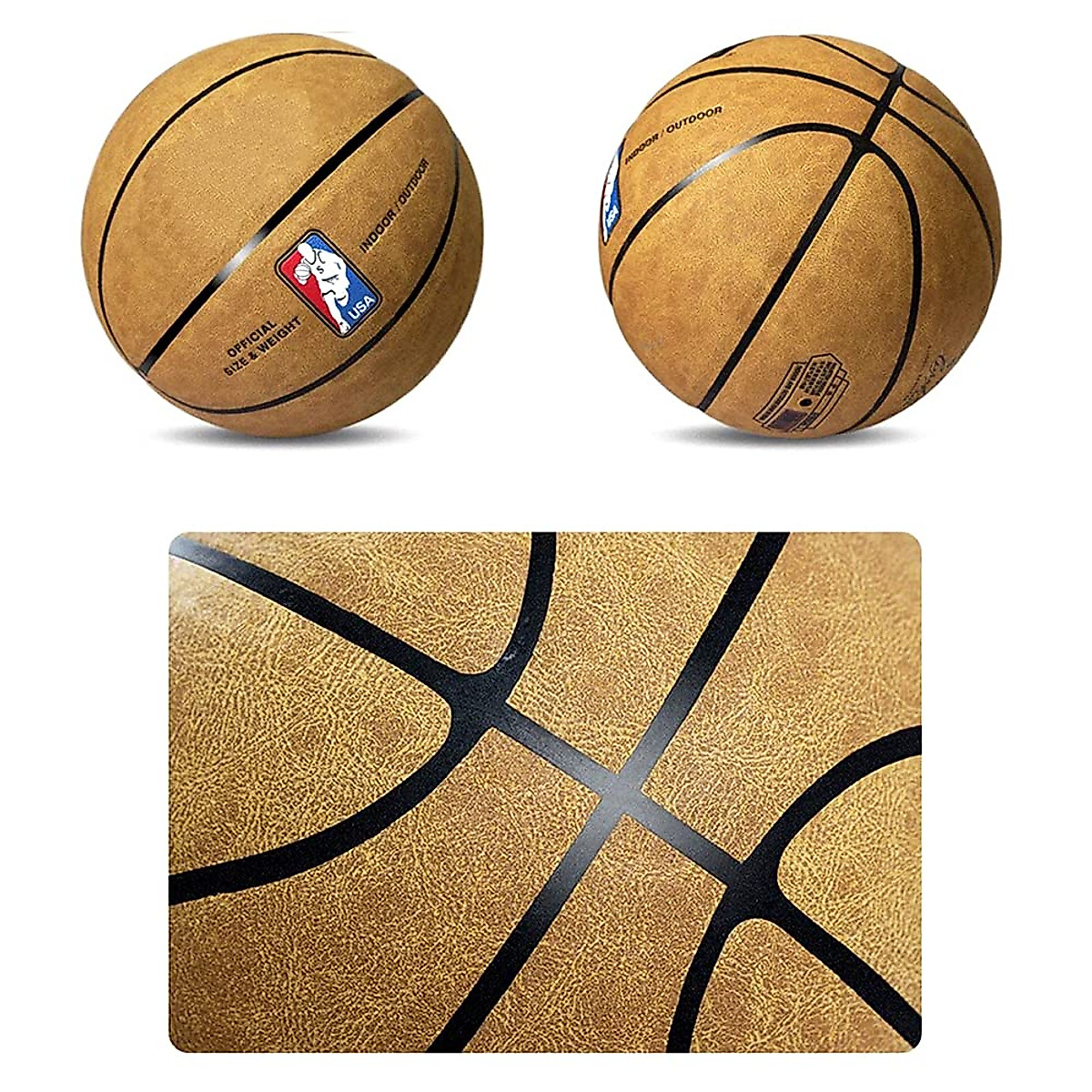 SHENGY No. 7 Basketball, Frosted Suede Leather, Wear-Resistant, Used for Indoor and Outdoor Training and Competitions, The Best Gift for Children, Water Pump, Needle, Net (4 Colors),Brown red