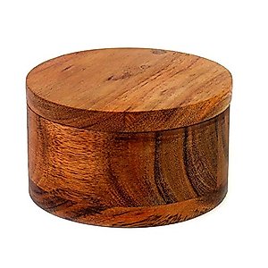 Kaizen Casa Acacia Wood Salt or Spice Box with Swivel Cover perfect for keeping table salt, gourmet salts, herbs or favorite seasonings, close at hand on your countertop.