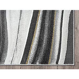 Abani Grey & White Rugs Modern Linear Design 4' x 6' Bedroom Rug, Contemporary Line Art Non-Shed Area Rug