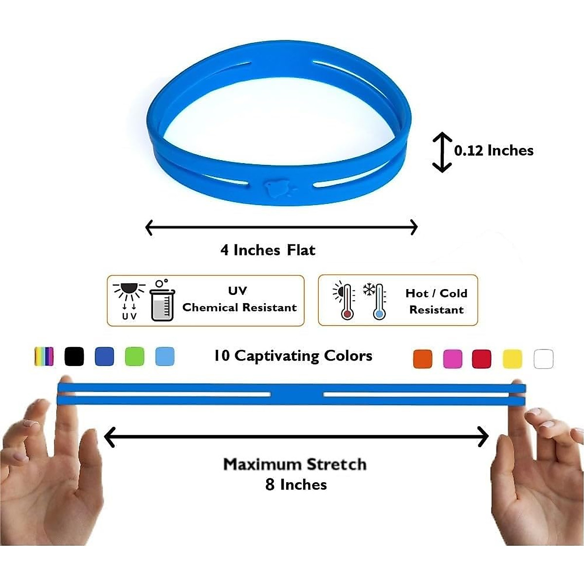 GRIFITI H Band Joes Colorful Cross Style 4, 6, 9, 12 Inch Assorted 20 Pack X Shape Wrist, Folders, Cameras, Art, Cooking, Wrapping, Exercise, Bag, Dungies, Big Strong & Heavy Duty Silicone Long Rubber