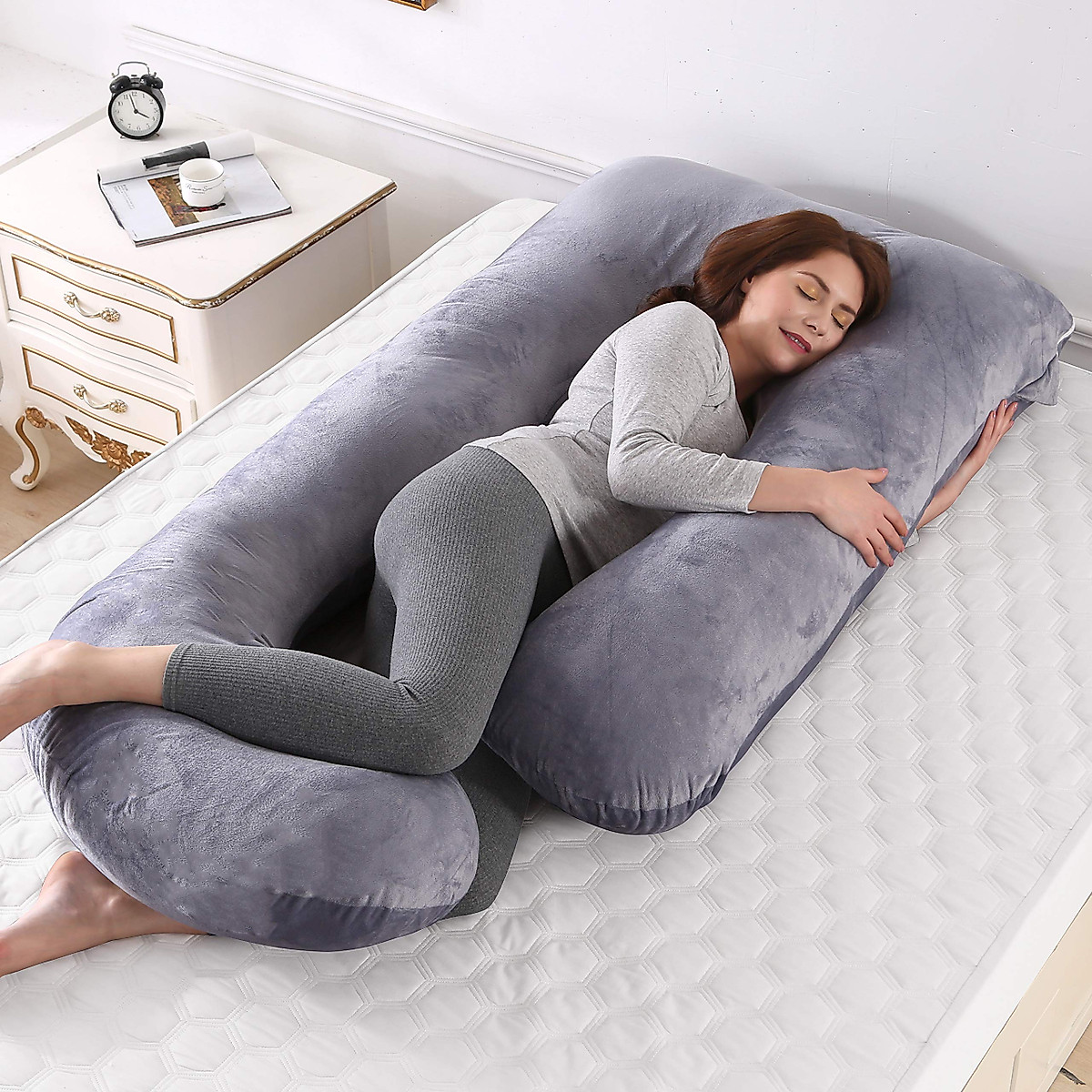 Aidiu u Shaped Pillows Pregnant Body Pillows for Sleeping, Pregnancy Pillows U Shape, Maternity Pillow, Full Body Maternity Pillow,57in, Support Back,Neck,Leg,Foot,Side Sleeper, Washable Cover, Grey