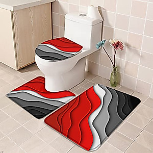 Bathroom Rugs, Memory Foam Bath Mat Bathroom Set, Black Red Ombre Abstract Beach Bath Rugs Bathroom Accessories, Home Decor Non-Slip Absorbent Soft Bath Mats for Bathroom, Tub, 3 Pieces