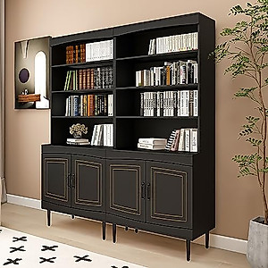 QEIUZON 6-Shelf Bookcase, Bookshelves Floor Standing Display Storage Shelves Bookcase Home Decor Furniture for Home Office, Living Room (Black)