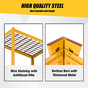 TRISENSE 40" W Garage Shelving Heavy Duty Storage Shelves Load 2400LBS Heavy Duty Shelving Adjustable 4 Tier Wire Metal Shelves for Storage Rack Pantry Shelf Industrial Shelving, Yellow