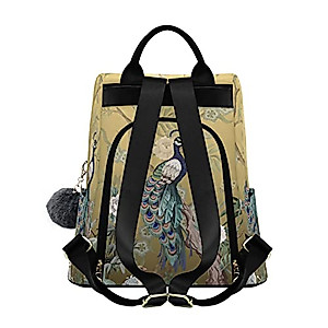 ALAZA Peacock and Peonies Backpack Purse for Women Travel Casual Daypack College Bookbag Work Business Ladies Shoulder Bag