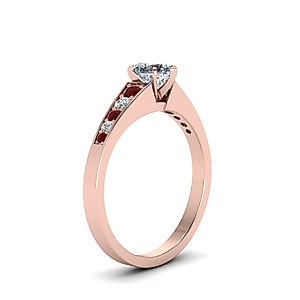 CustomizedGifts Graduated Pave Accent Diamond Ring rose gold plated Created Ruby Heart shape Red color Side Stone Engagement Rings pave Setting in Size 9 Handcraft Chakra Healing