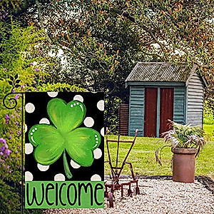 CROWNED BEAUTY St Patricks Day Garden Flag 12×18 Inch Double Sided Green Shamrock Clover Welcome Small Outside Vertical Holiday Yard Decor