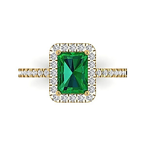 1.79ct Emerald cut customizable Solitaire W/accent Sim. Green Emerald Wedding Anniversary Pave Ring 14k Yellow Gold Size 7