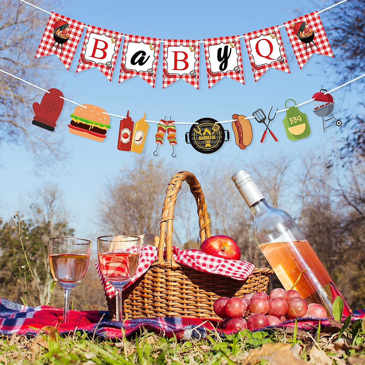 Uniwish Baby Q Banner for Baby Shower Birthday Party Decorations Summer BBQ Barbecue Picnic Party Supplies Photo Backdrop