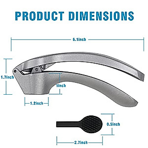 Garlic Press, Garlic Mincer Easy-squeeze Ergonomic Handle, Rust Proof, No Need To Peel, Professional Ginger Press & Garlic Crusher with Handy Cleaning Brush- Dishwasher Safe