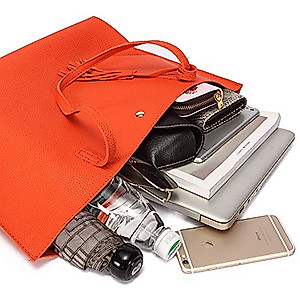 IBLUE Women Tote Bag Purse Large Faux Leather Shoulder Bag Tassel Satchel Handbags, D1059 (orange)
