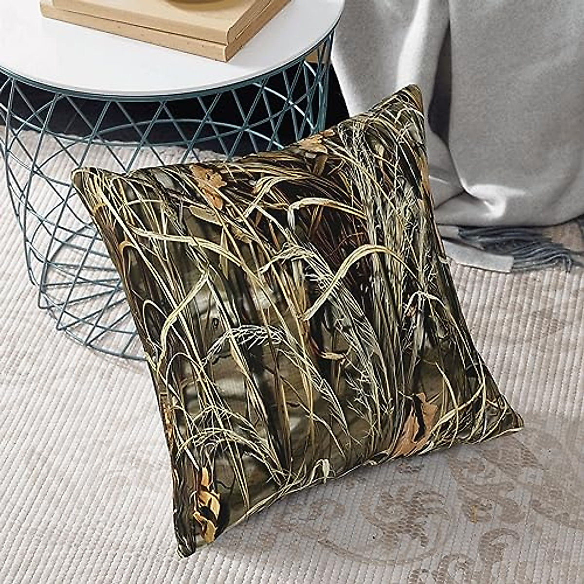 DEHIWI Camo Yellow & Green Throw Pillow Covers Super Soft Morden Decorative Pillows Case Invisible Zipper Cushion Cover for Sofa Couch Bedroom Living Room 16"X16"