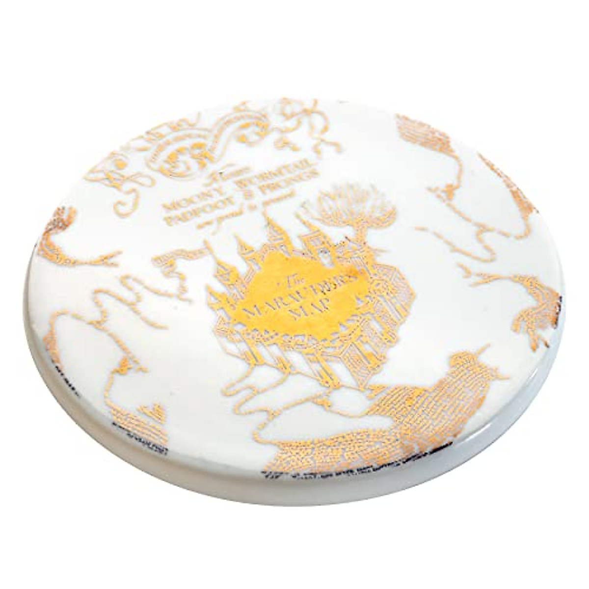 Harry Potter Coasters, Set of 4 Marauders Map Ceramic Coaster Set â€“ Protect Tables from Drink Cups and Glasses â€“ Perfect Harry Potter Gifts for Women and Men â€“ White with Gold Plated Design