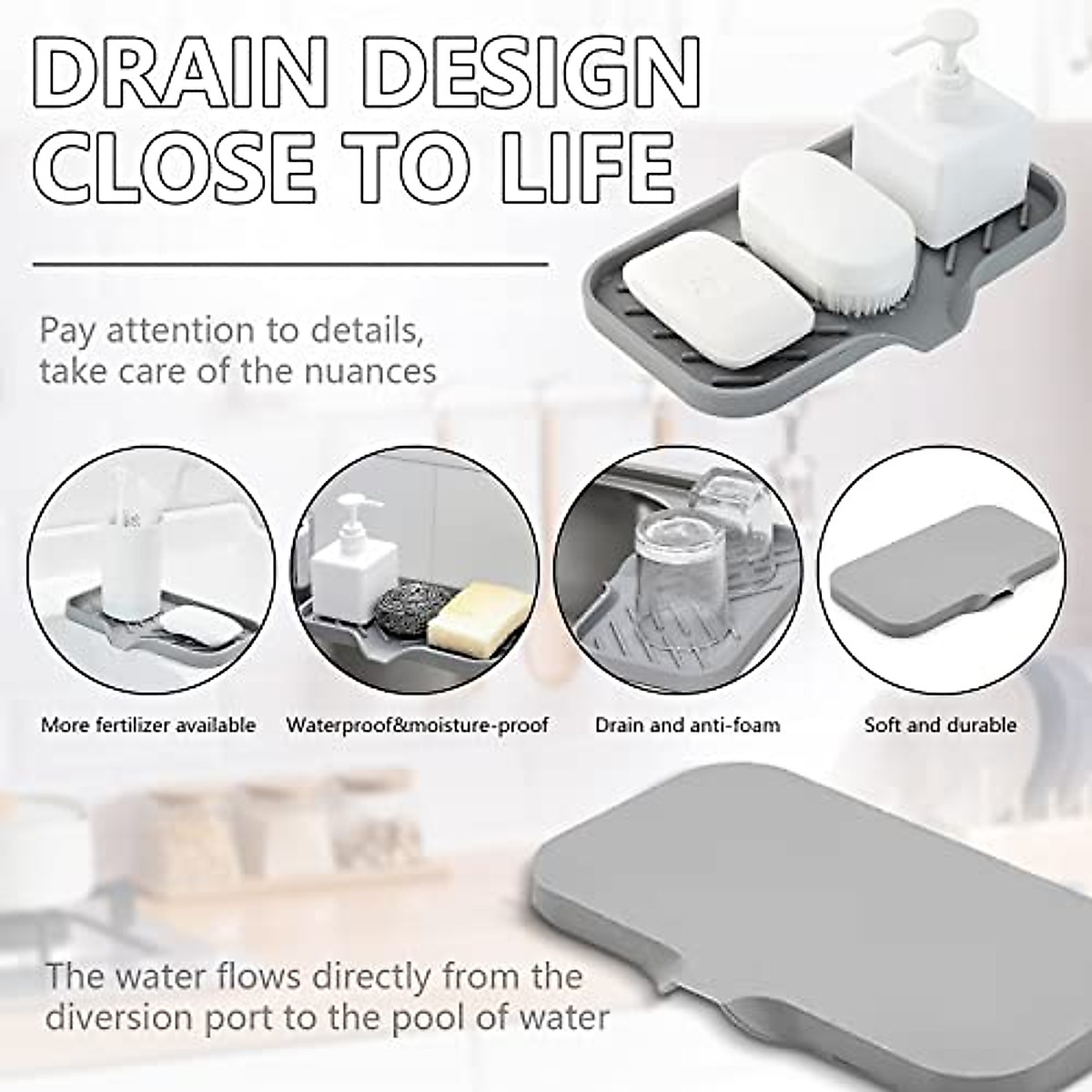 Esmartlife Kitchen Soap Tray,Silicone SpongeTray, Kitchen Sponge Holder, Kitchen Soap Tray,Silicone Soap Holder for Kitchen Sink/Bathroom,Soap Dispenser with Drain (Pack of 1)