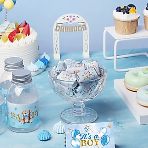 Baby Shower Candy Wrappers, Shower Mini Candy Bar Miniatures Wrappers Chocolate Bar Label Stickers for Boys Girls Kids Baby Shower Decor (No Candy)(Blue Bear, 90 Pieces)