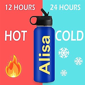 Personalized Kids Water Bottle for School, 18 oz Custom Name Insulated Water Bottles With Straw, Stainless Steel Reusable Waterbottle Gifts for Girls Boys Men Women - Color Clash