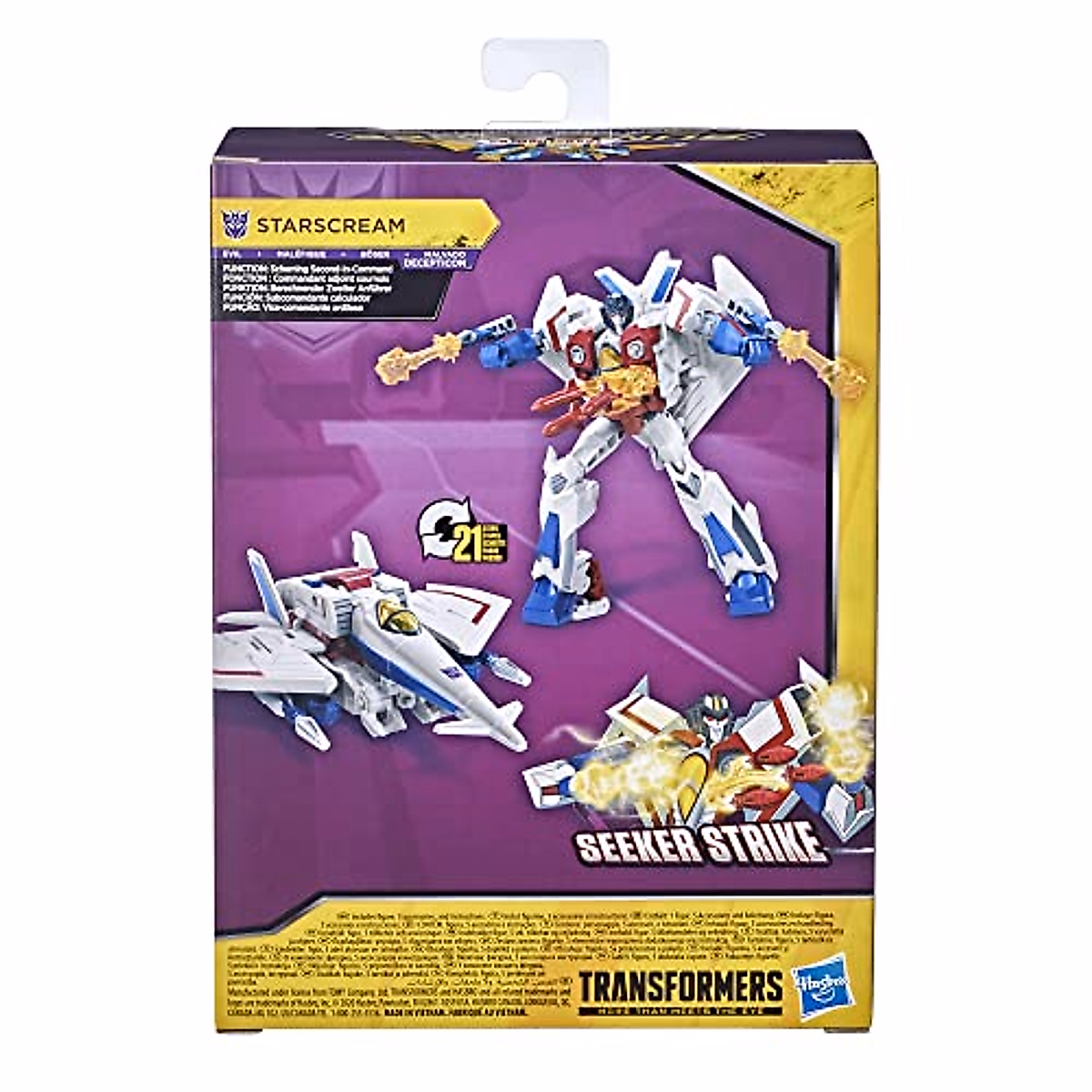 Transformers Bumblebee Cyberverse Adventures Toys Deluxe Class Starscream Action Figure, Seeker Strike Action Attack, 5-inch
