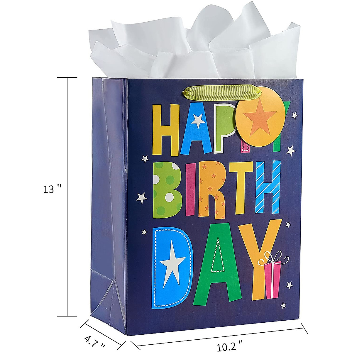SUNCOLOR 2 Pack 13" Large Gift Bag with Tissue Paper for Him (Happy Birthday)